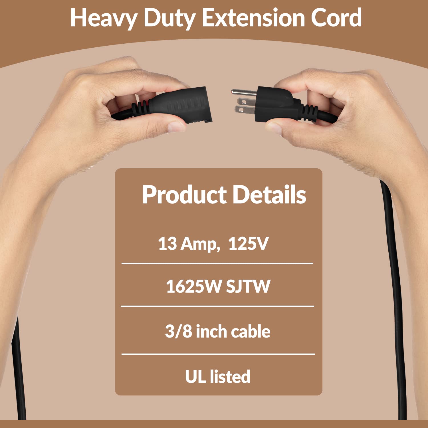 BindMaster Heavy Duty Extension Cord/Wire Power Cable, Single Outlet,